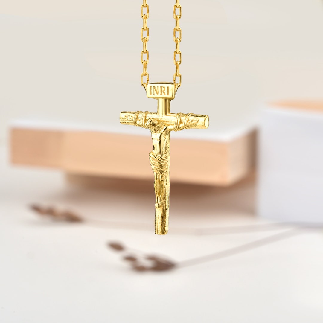 Jesus King of the Jews Crucifix Necklace as a Religious Gift, 14K Gold ...