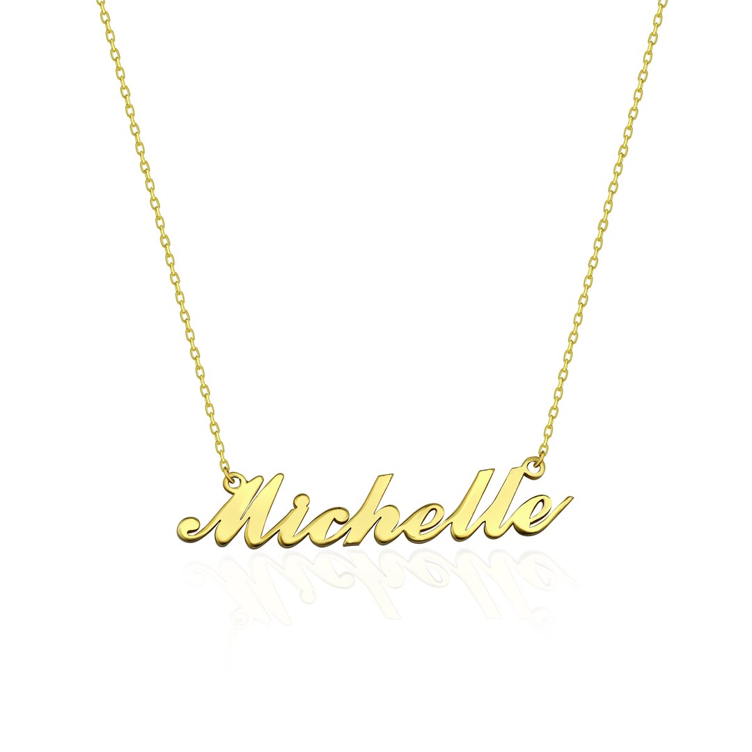 Solid Gold Name Necklace, 18K Solid Gold Gift Necklace, 14K Gold Name ...