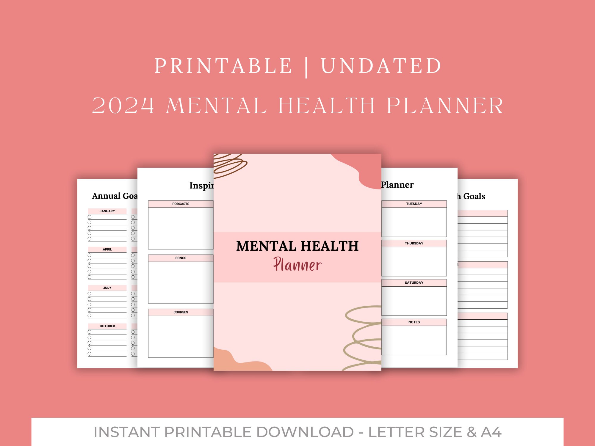 Mental Health Planner for Self-care & Wellness, Printable Digital ...