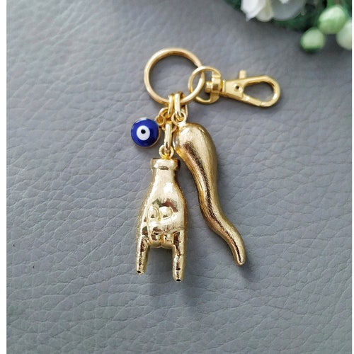 Italian Horn Keychain Gold Maloik Hand Mano Cornuto Bag - Etsy