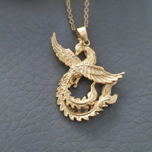 Phoenix Bird Necklace Fire Bird 14K Gold Simurgh Jewelry - Etsy