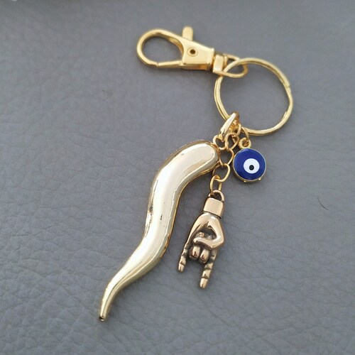 Italian Horn Keychain Gold Maloik Hand Mano Cornuto Bag - Etsy