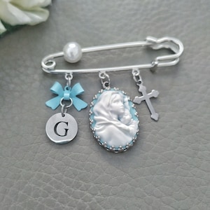 Religious Safety Pin, Mother Mary Baby Jesus Charms, Custom Cross ...