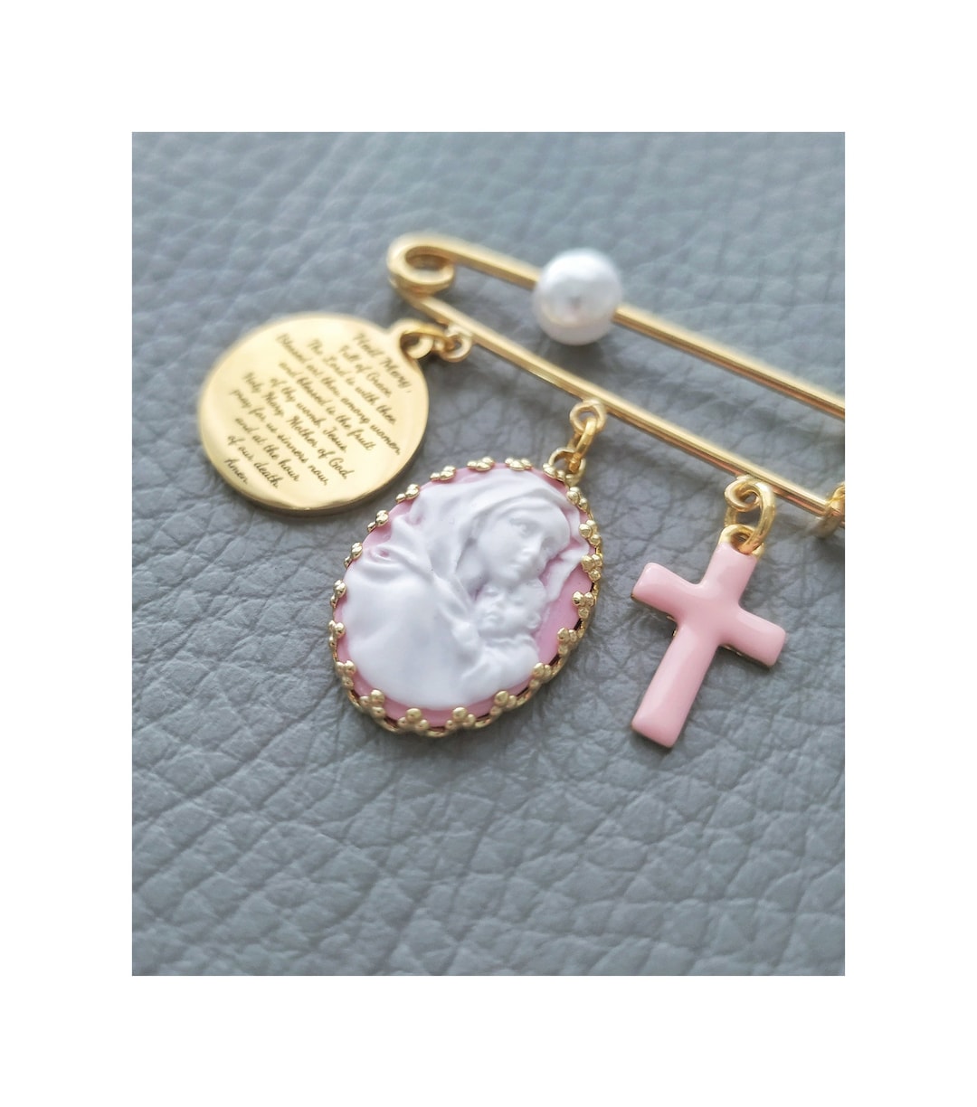 Virgin Mary Pin, Hail Mary Prayer, Baptism Jewelry Gift Boy or Girl, 18 ...