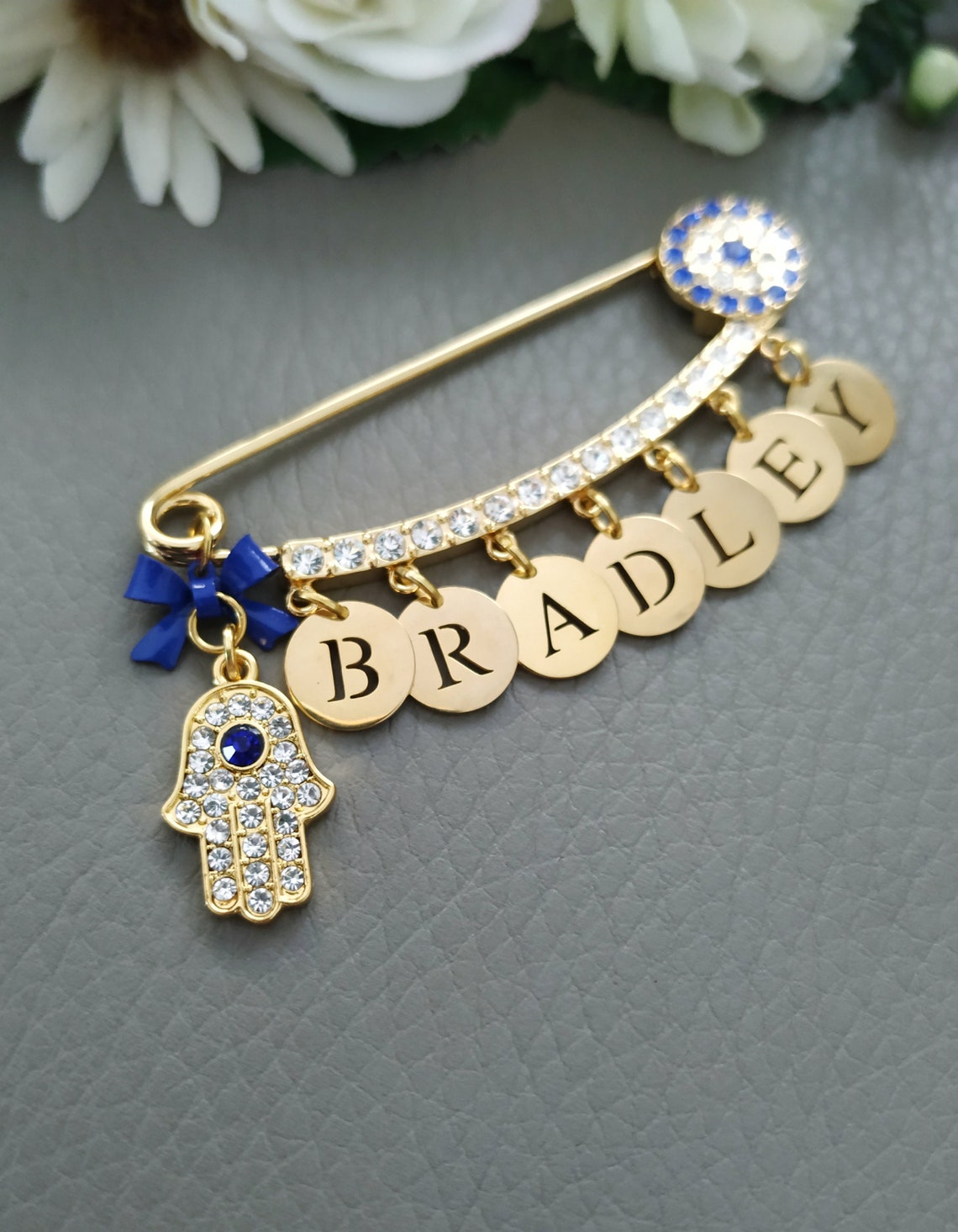 Evil Eye Pin Evil Eye Brooch Gold Personalized Safety Pin | Etsy