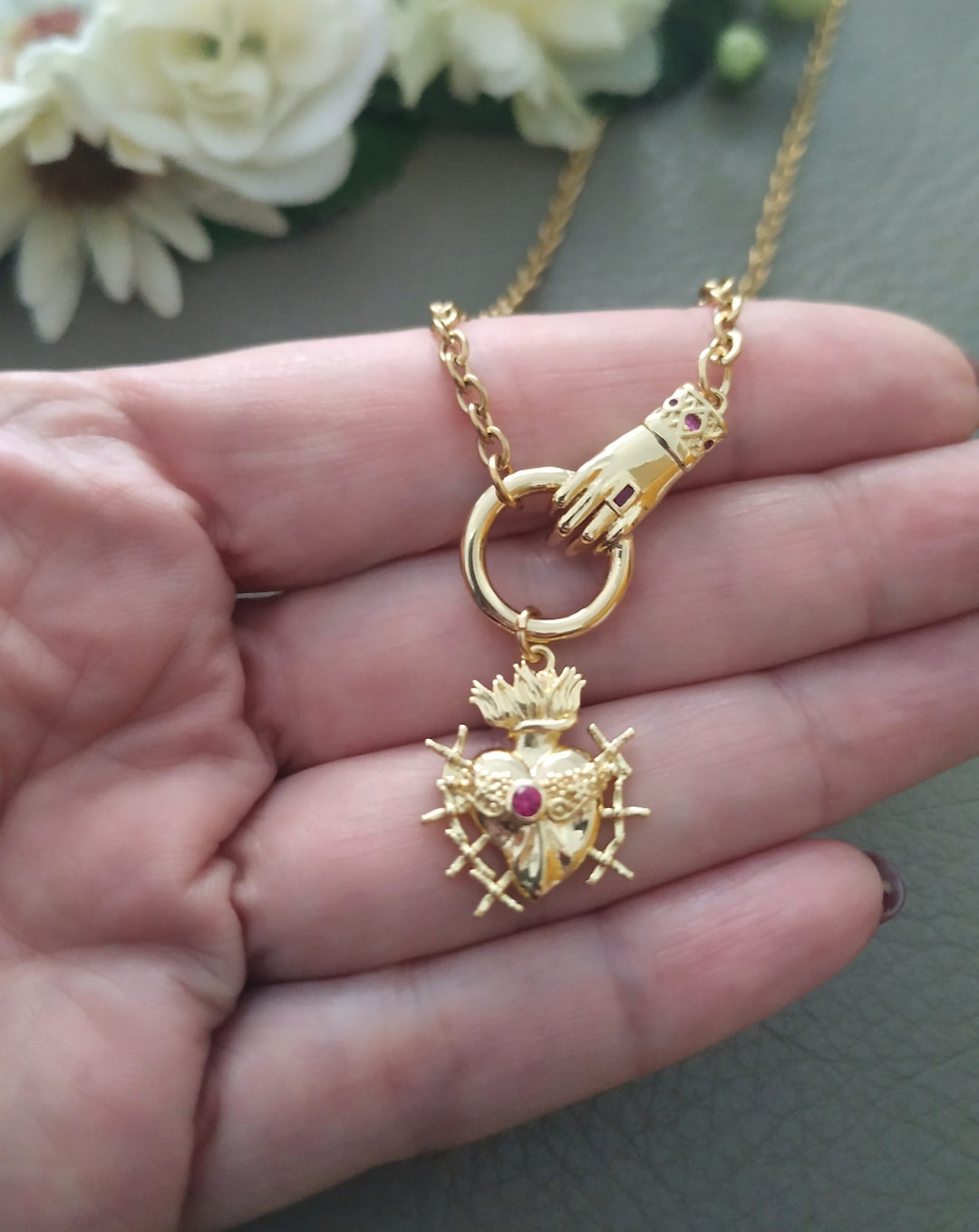 14K Gold Immaculate Heart of Mary With Seven Swords, Milagros Catholic ...