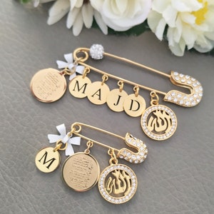 Personalized 4 Qul Ayatul Kursi Allah Pink Blue Diamante Baby Pins ...