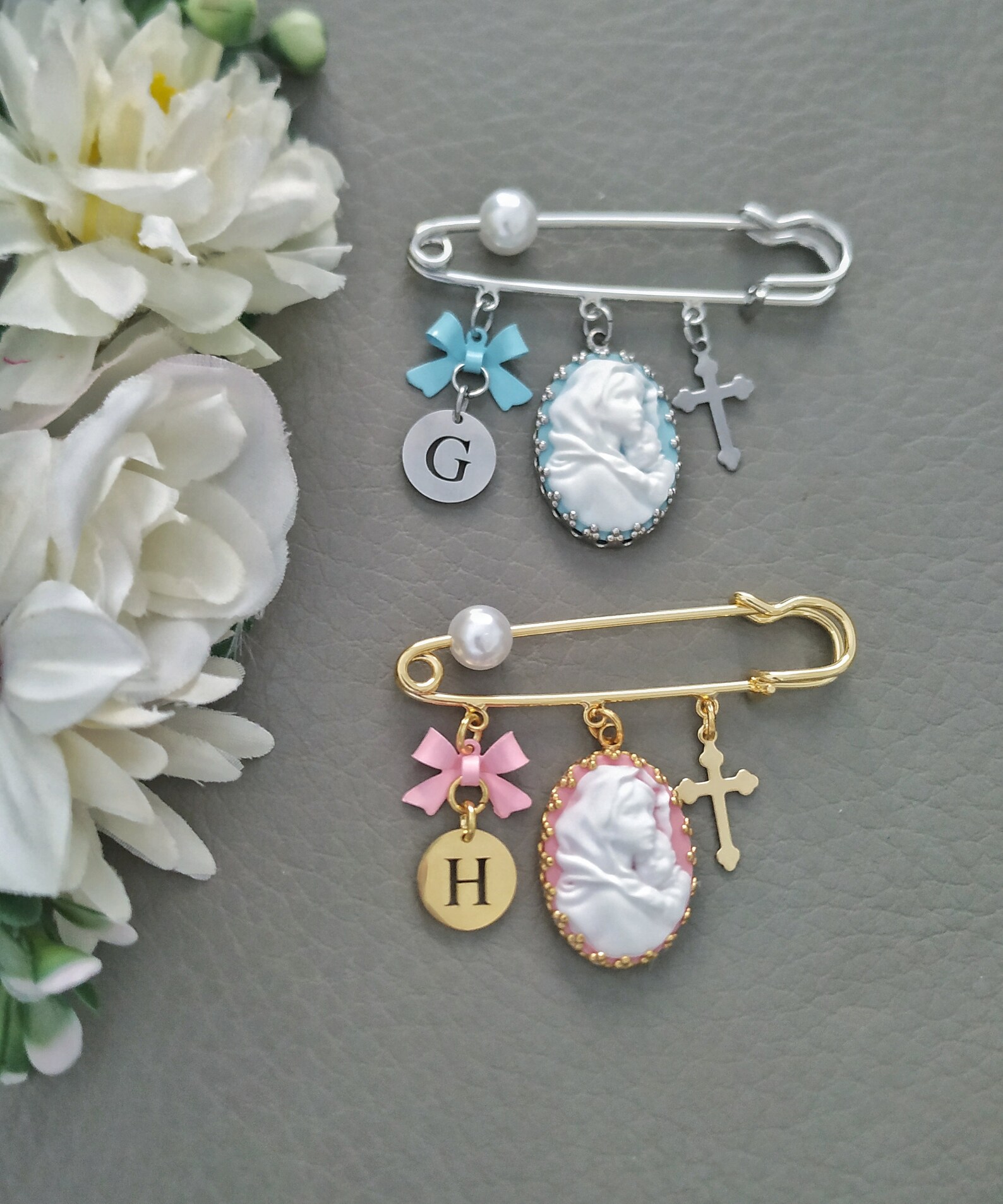 Personalized Baptism Gift Mother Mary Baby Pin Cross Brooch | Etsy