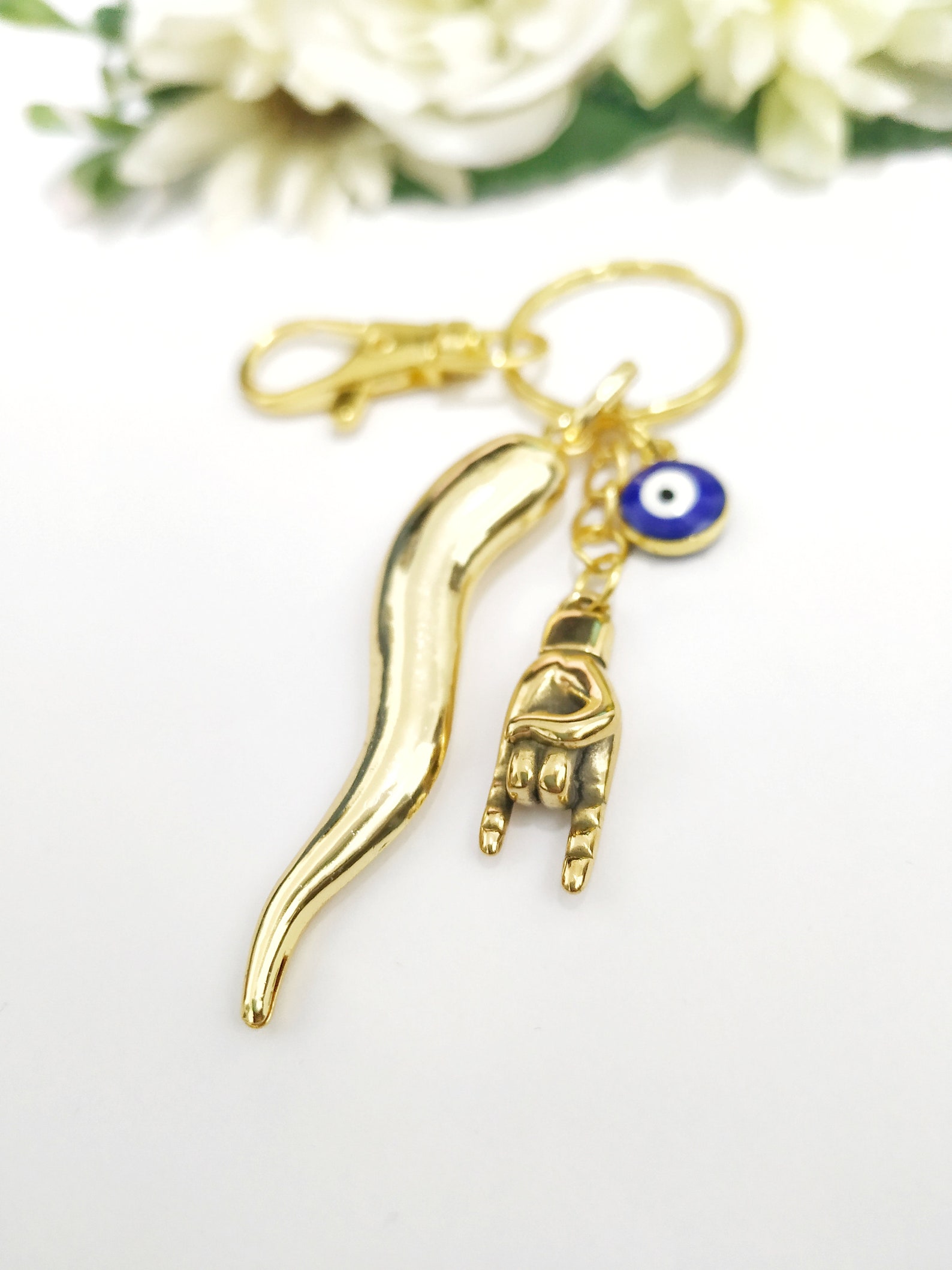 Italian Horn Keychain Gold Maloik Hand Mano Cornuto Bag - Etsy