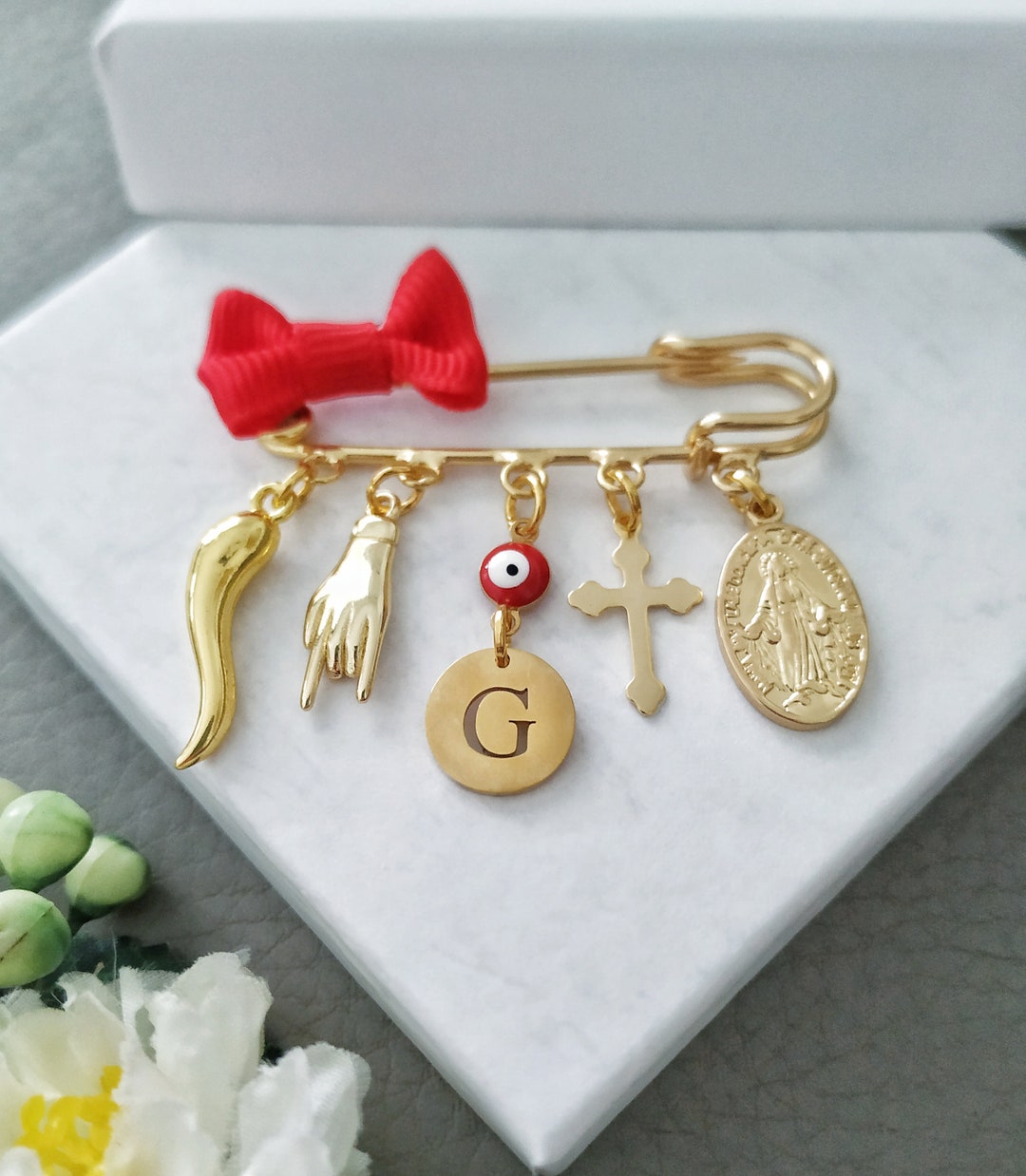 24 K Gold Plated Cornicello Pin, Kids Italian Horn Lucky Charms ...
