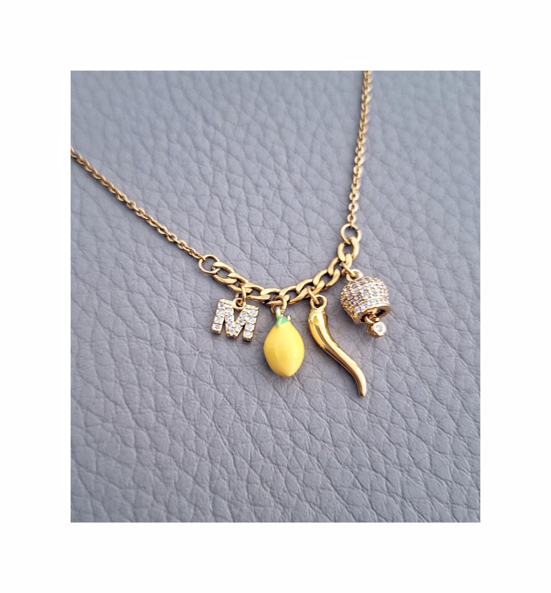 Italian Cornicello Necklace, Lucky Bell & Lemon Charms Custom Choker - Etsy