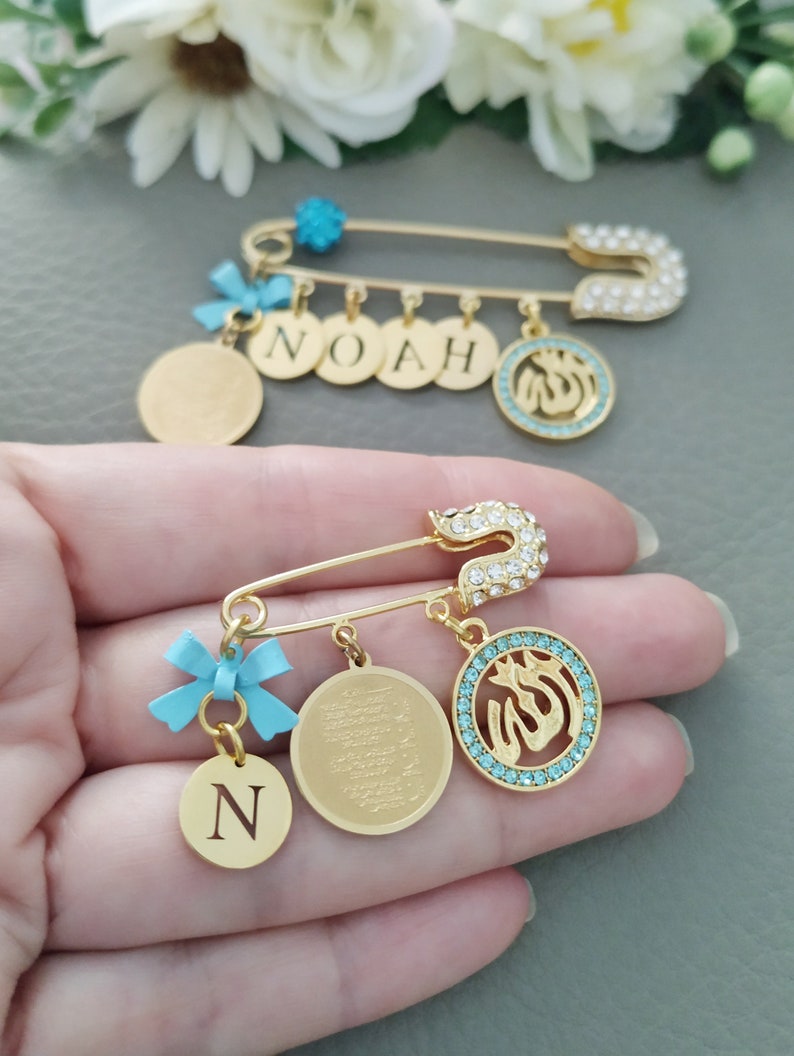 Personalized Diamante Allah Ayatul Kursi 4 Qul Baby Pins | Etsy