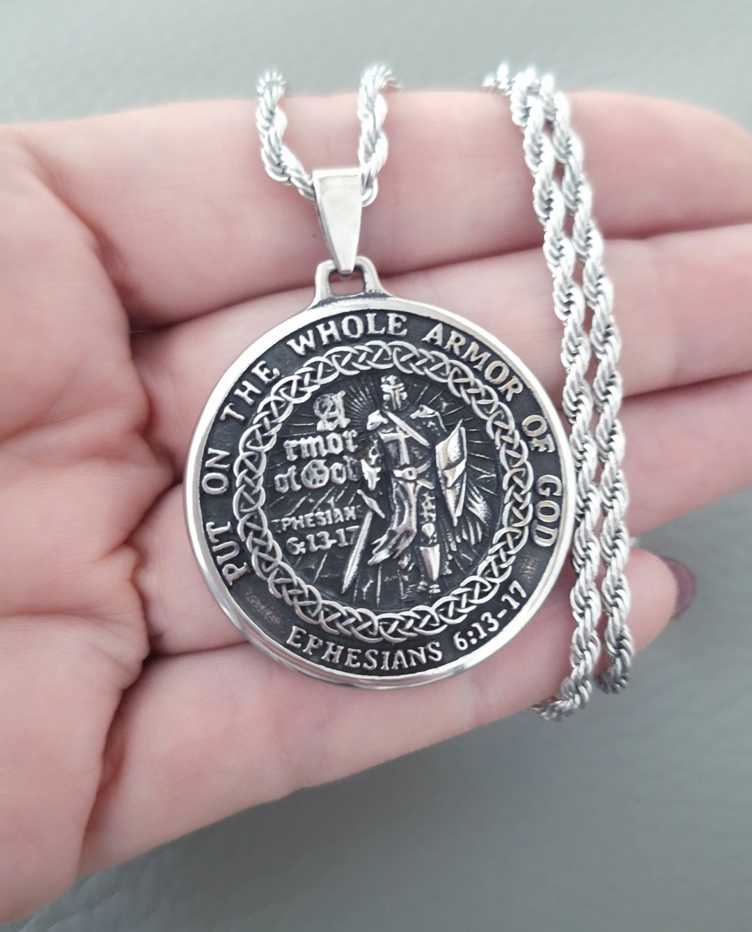 Put on the Whole Armor of God Necklace, Stainless Steel Large Pendant ...