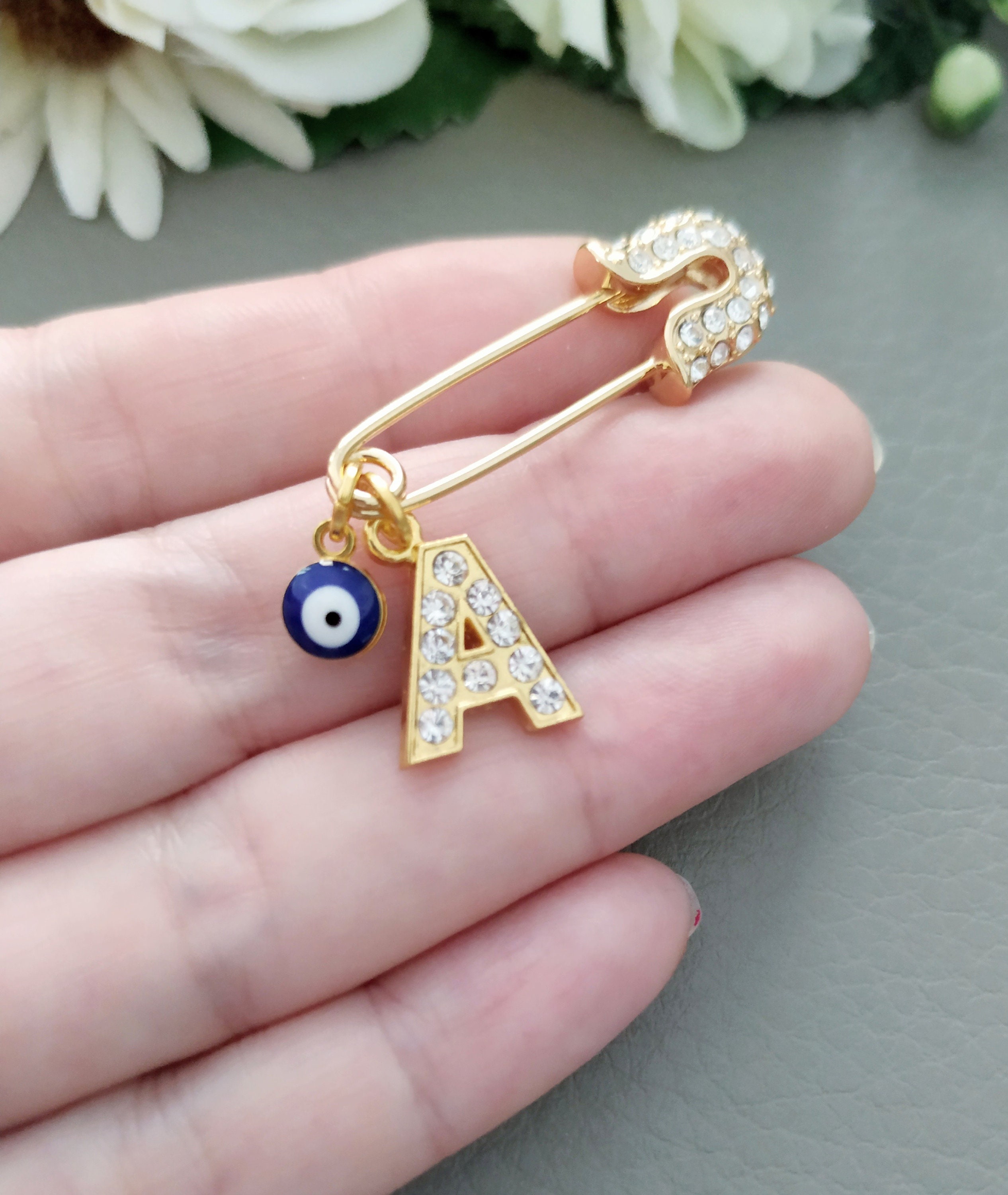 Evil Eye Pin Personalized Initial Pin Custom Evil Eye Safety - Etsy