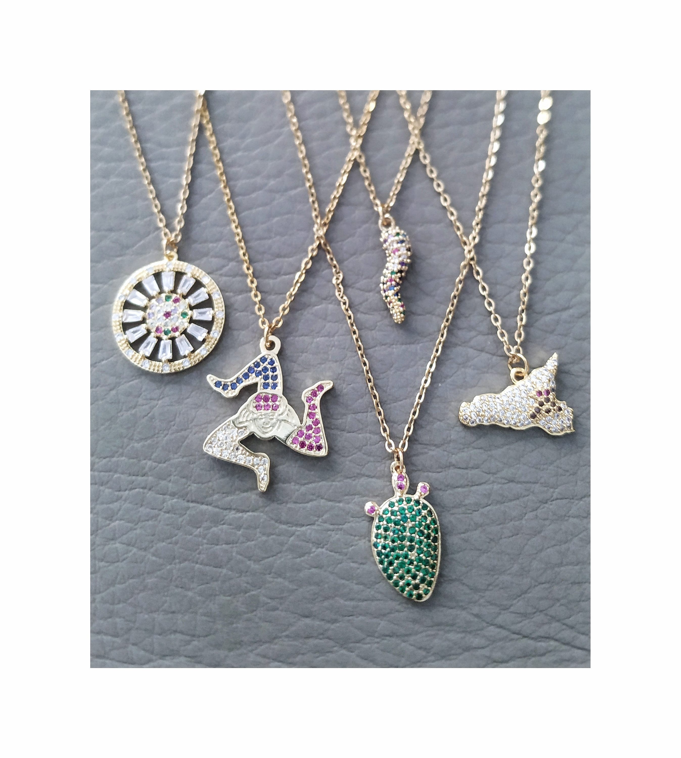Italian Trinacria Necklace, Sicilian Symbols, Zircons Paved Pendants ...