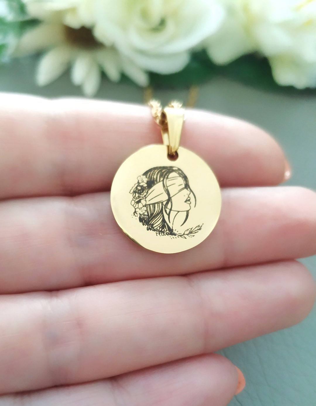 Dea Bendata Necklace, Blindfolded Goddess Fortuna Pendant, Titanium ...