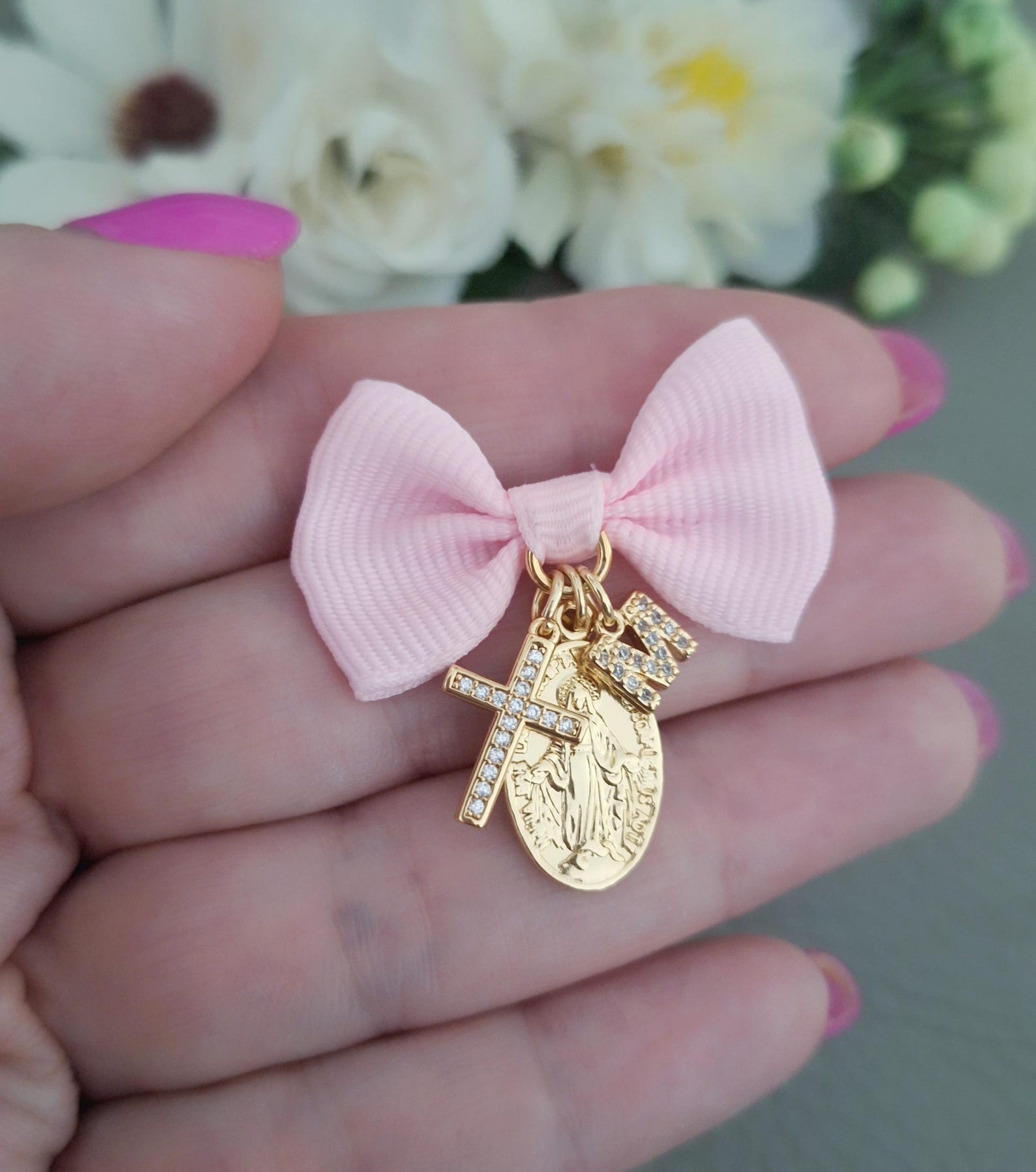 Saint Baby Pins, Virgin Mary Protection Jewelry, Gold Bowknot Brooch ...