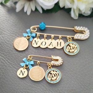 Personalized 4 Qul Ayatul Kursi Allah Pink Blue Diamante Baby Pins ...