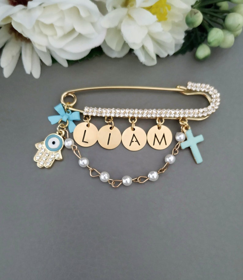 Personalized Baby Pin Baby Boy Custom Made Name Brooch Hamsa - Etsy