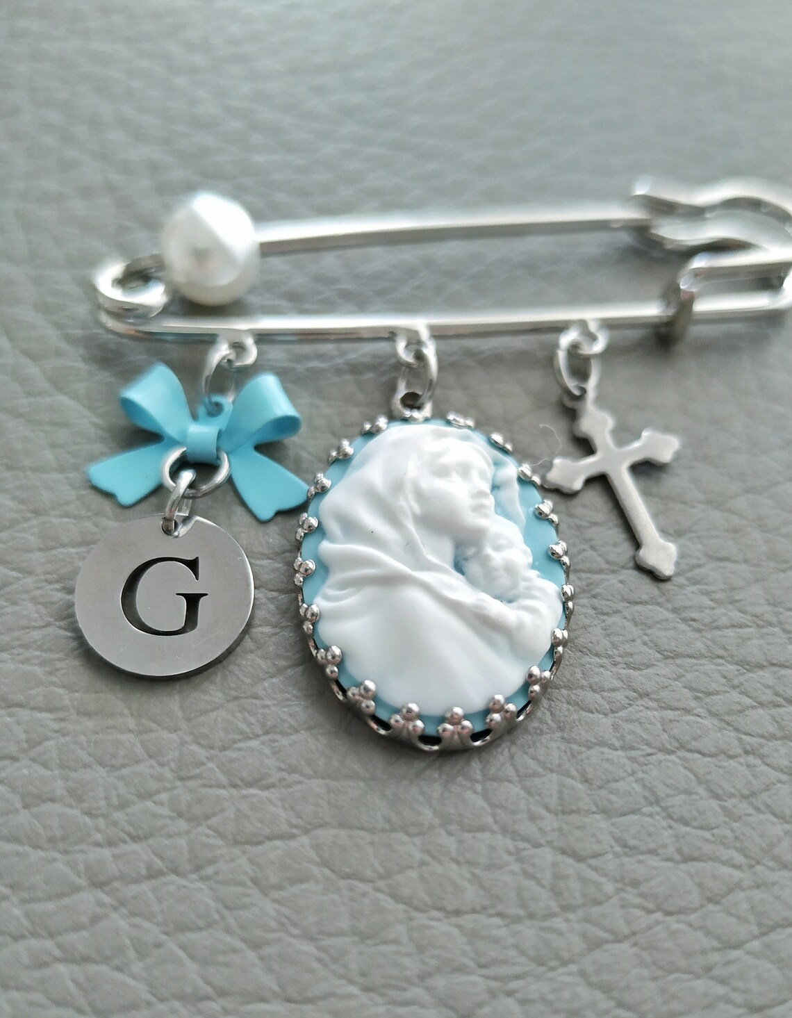 Personalized Baptism Gift Mother Mary Baby Pin Cross Brooch | Etsy