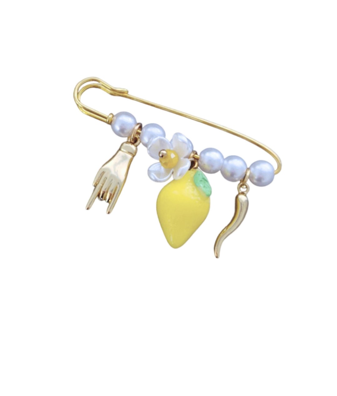 Sorrento Lemons Pin, Italian Horn Hand Brooch, Lucky Charms, Italy ...