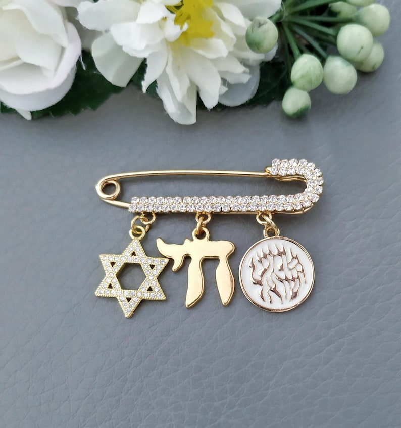 Broche con el Shemá judío, joyería Chai, broche con la Estrella de ...