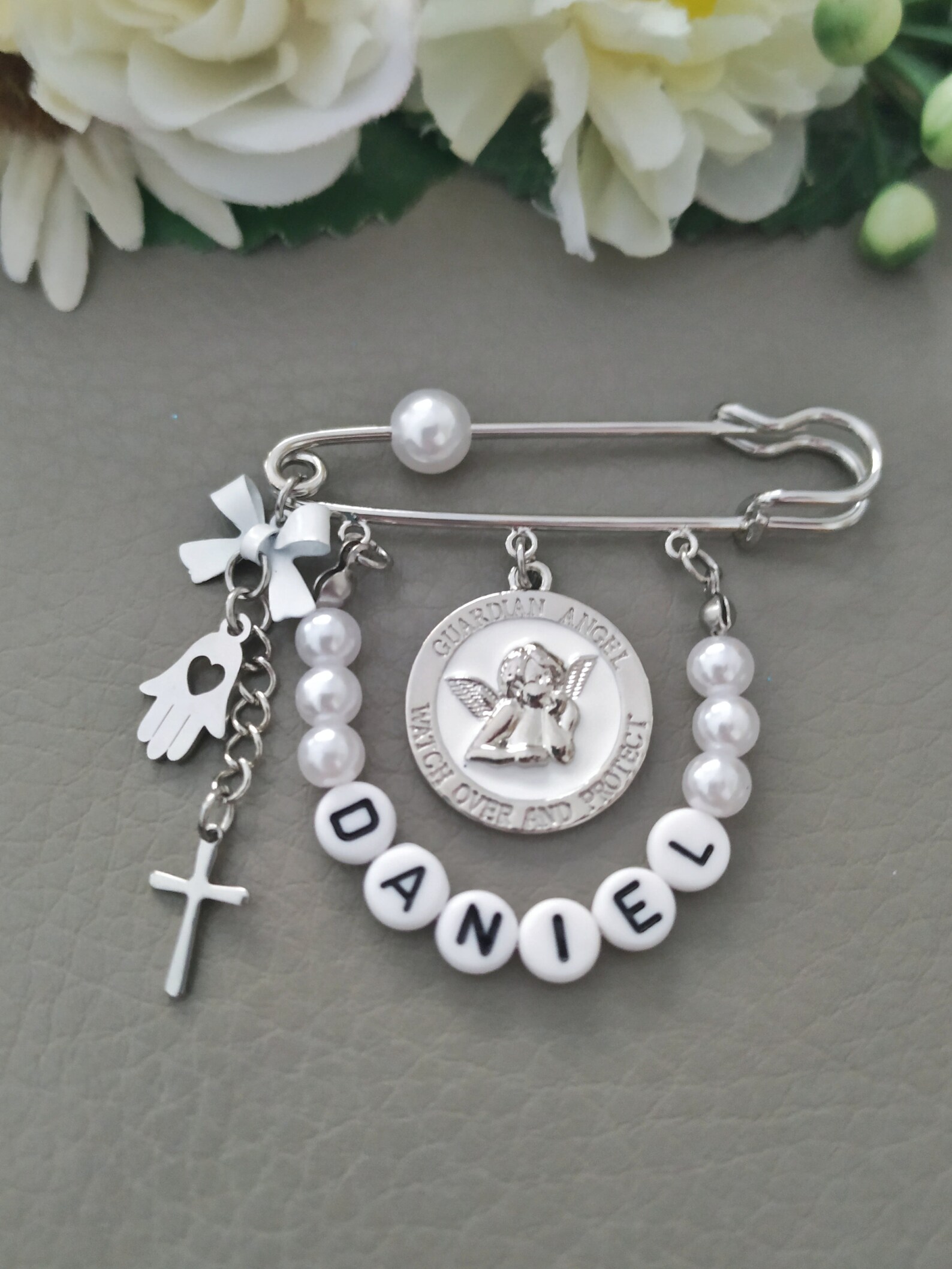 Custom Safety Pin With Guardian Angel Newborn Name Gift | Etsy