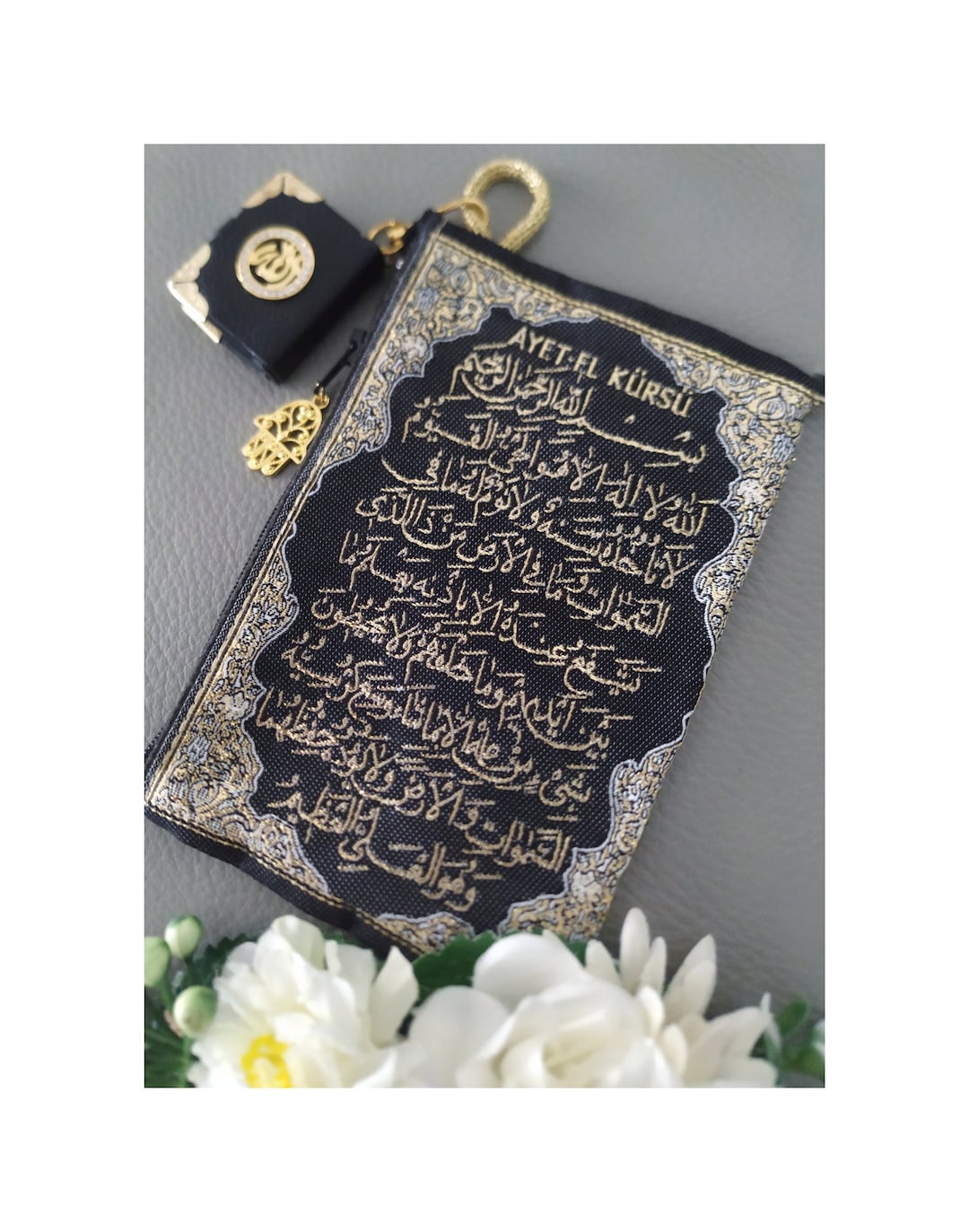 Ayatul Kursi Wallet, Muslim Islam Quran Book Bag Charm, Prayer Gold ...
