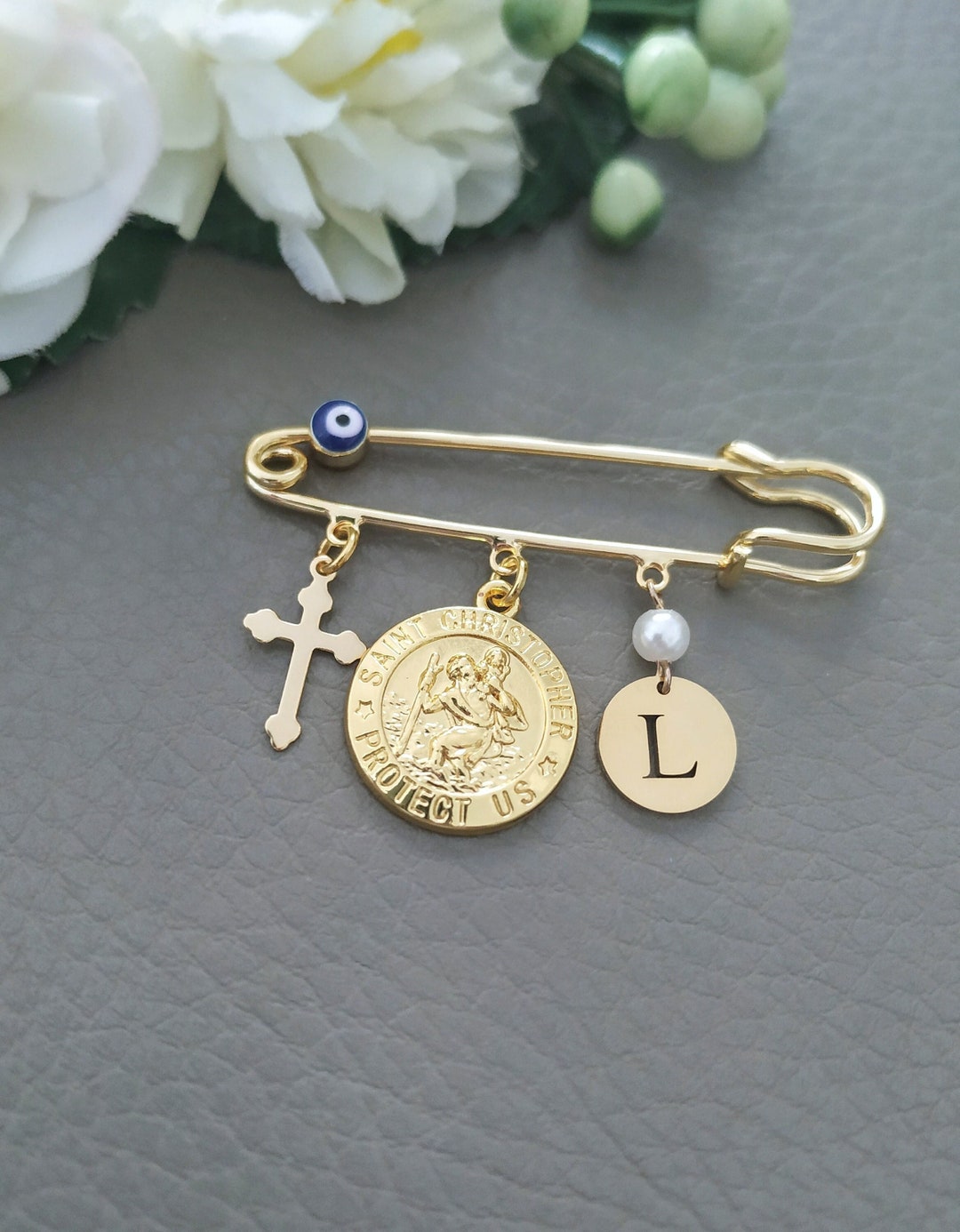 St Christopher Brooch Charms Safety Pin Car Seat Stroller - Etsy