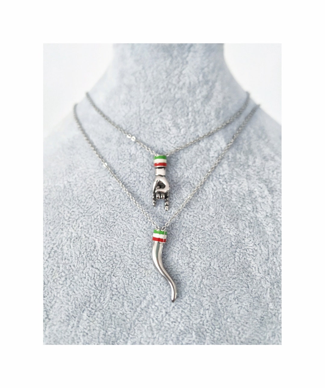 Italy Flag Jewelry, Italian Pride Gift, Large Cornicello, Mano Cornuto ...
