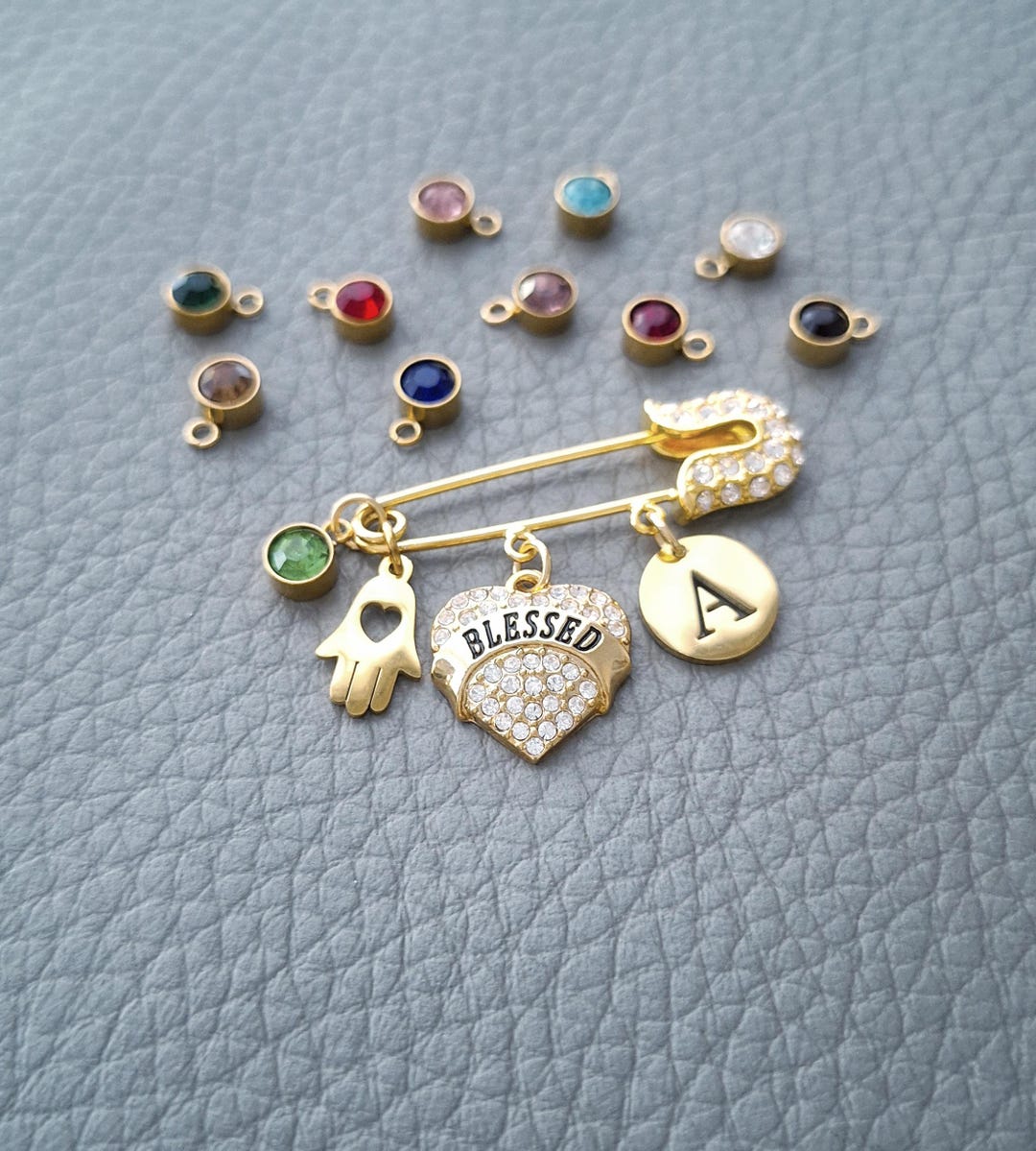 18K Birthstone Pin, Personalized Brooch, Kids Adults Gift - Etsy