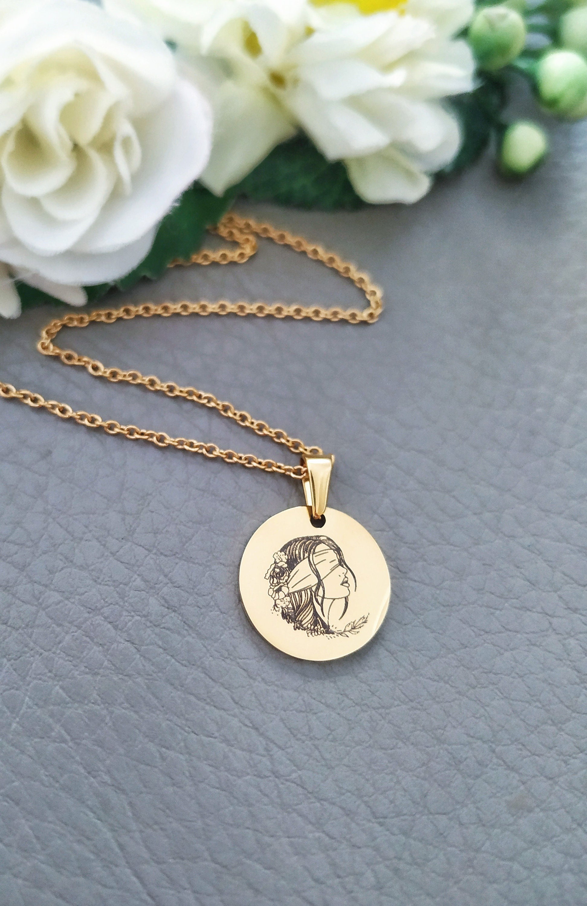 Dea Bendata Necklace, Blindfolded Goddess Fortune Pendant, Gold Steel ...