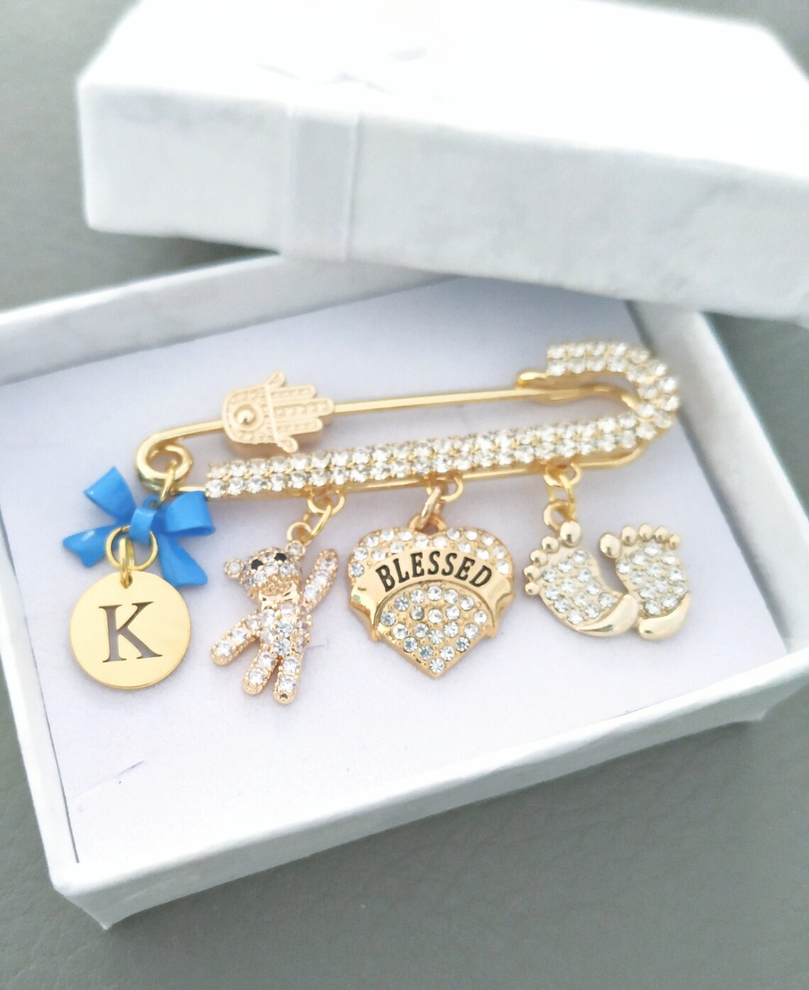 Blessed Heart Baby Pin Elegant Teddy Bear Charm Baby Pin - Etsy