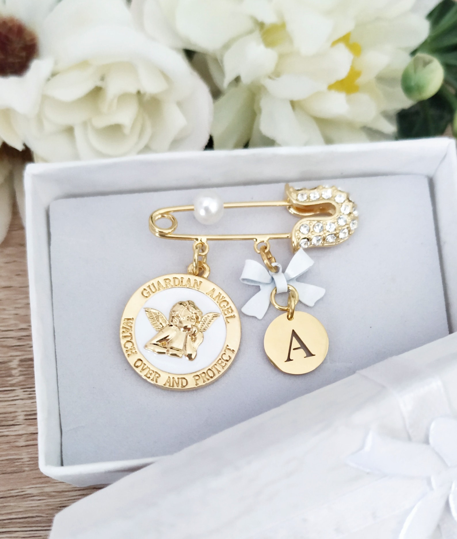Guardian Angel Pin Gold Watch Over and Protect Baby Brooch - Etsy