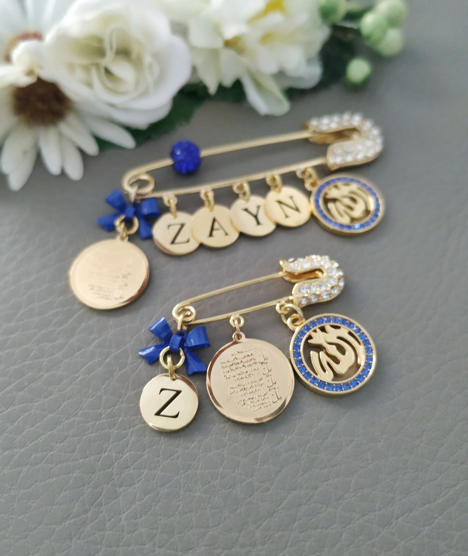 Personalized Diamante Allah Ayatul Kursi 4 Qul Baby Pins | Etsy
