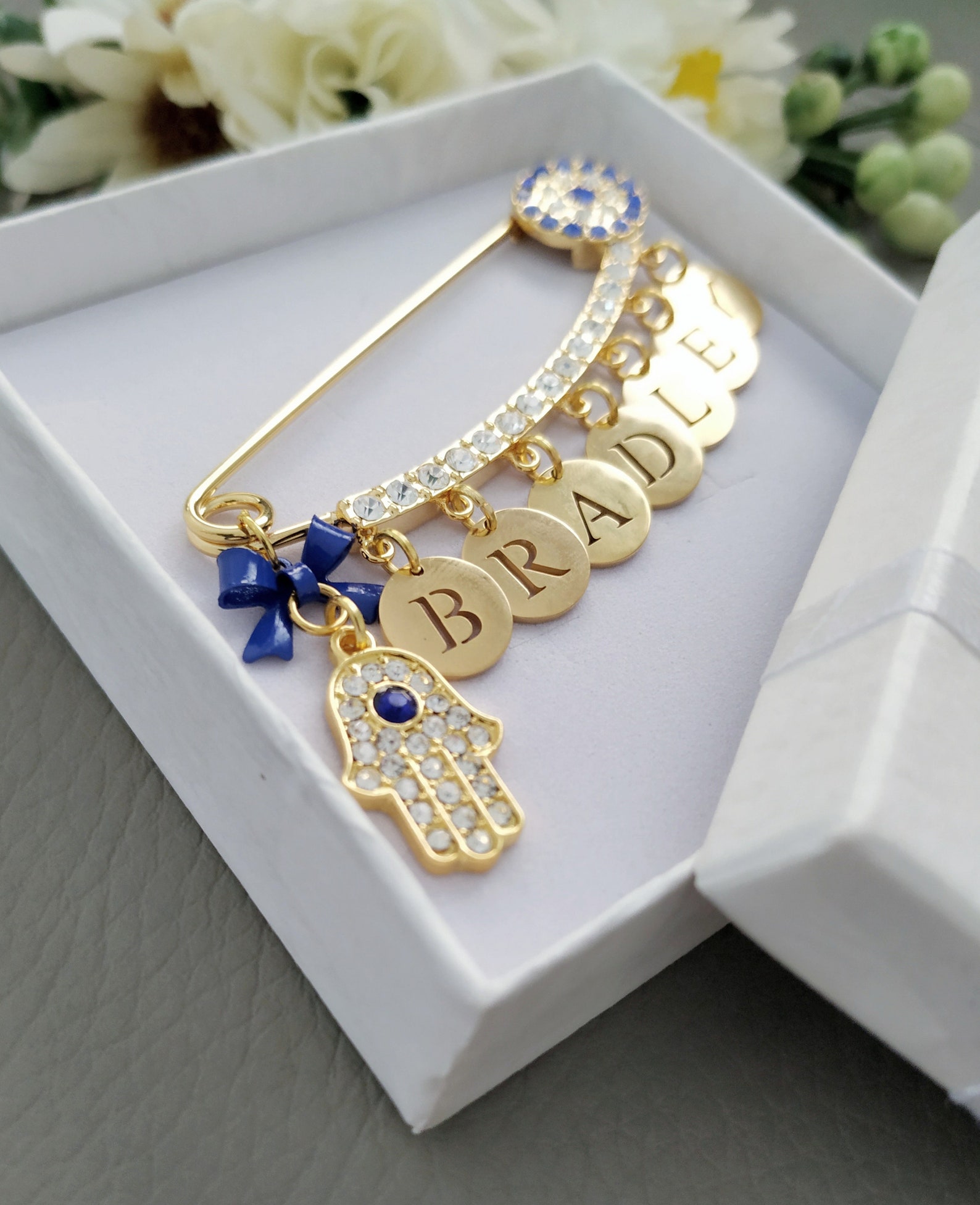 Evil Eye Pin Evil Eye Brooch Gold Personalized Safety Pin | Etsy