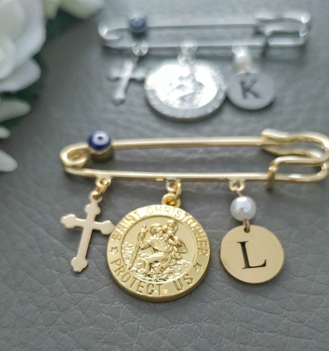 St Christopher Brooch Charms Safety Pin Car Seat Stroller - Etsy