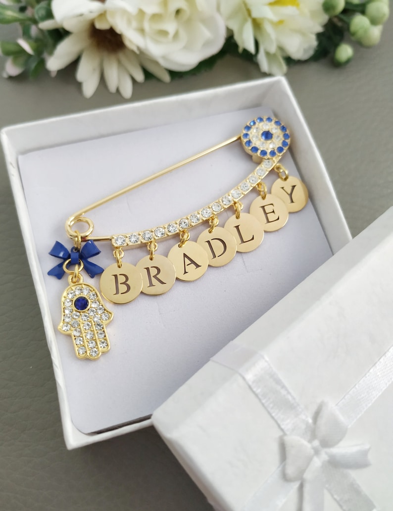 Personalized Evil Eye Pin Gold Safety Pin Pink Blue Evil Eye - Etsy