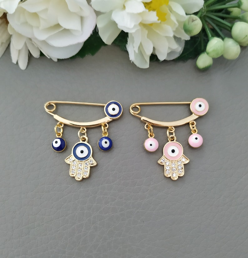 Good Luck Baby Pin Newborn Baby Gift Evil Eye Gold Hamsa - Etsy