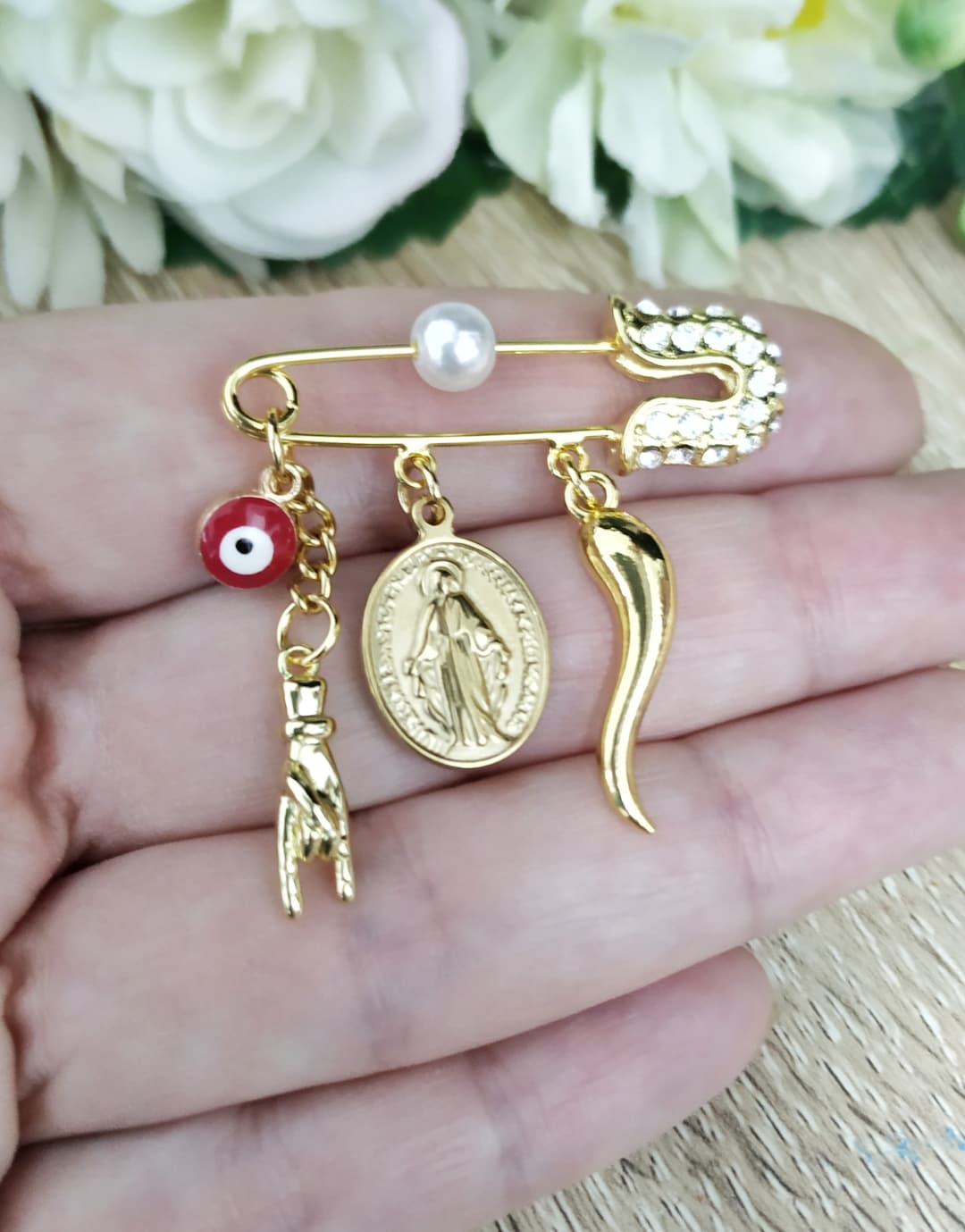 Protection for Baby Pins, Italian Cornicello Horn Brooch, Malocchio ...
