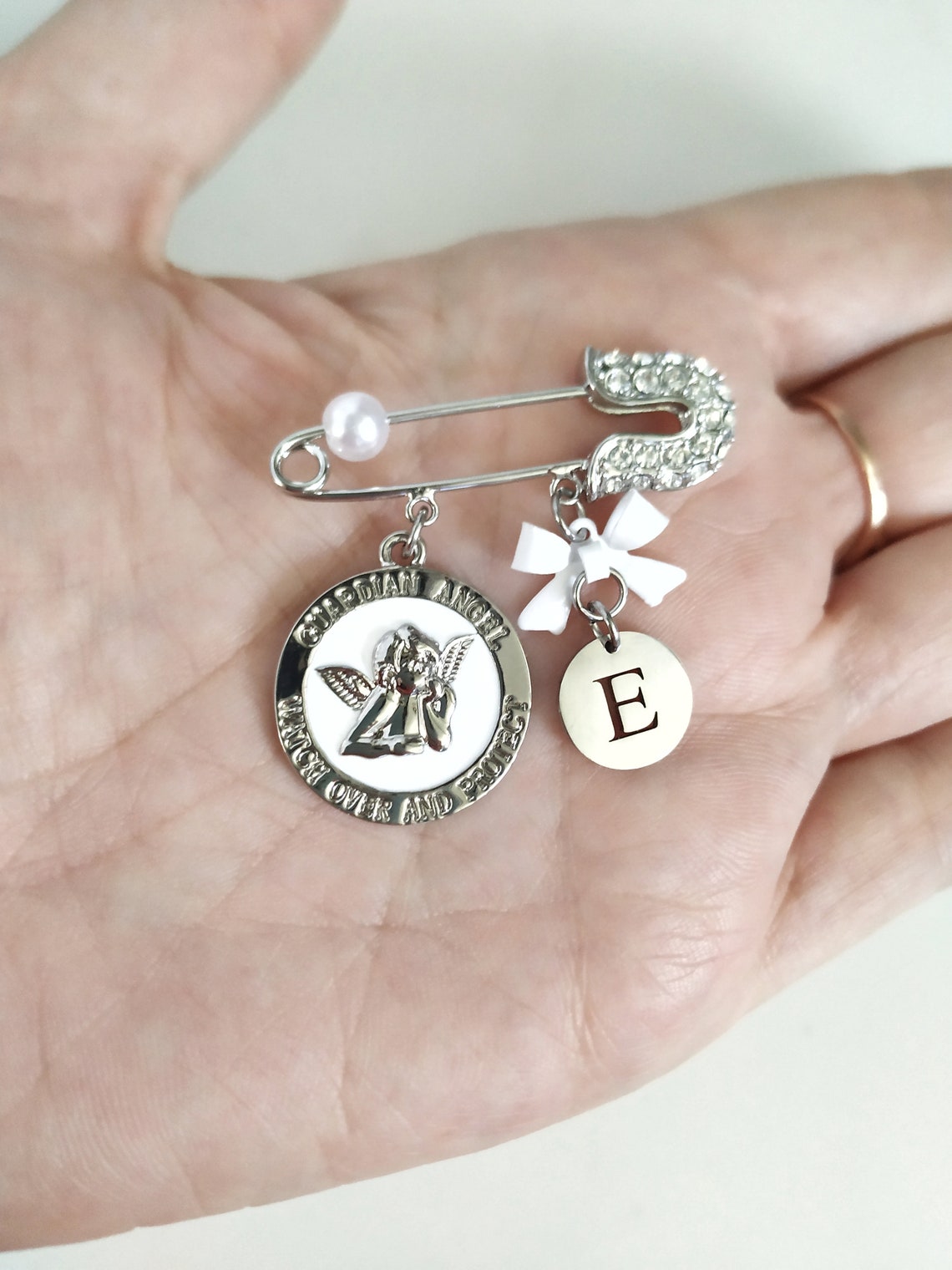 Guardian Angel Pin Gold Watch Over and Protect Baby Brooch - Etsy