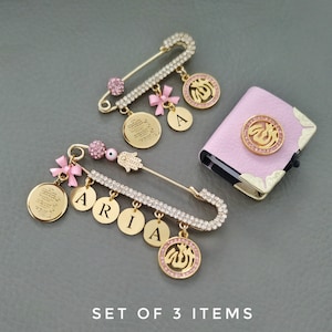 Personalized 4 Qul Ayatul Kursi Allah Pink Blue Diamante Baby Pins ...