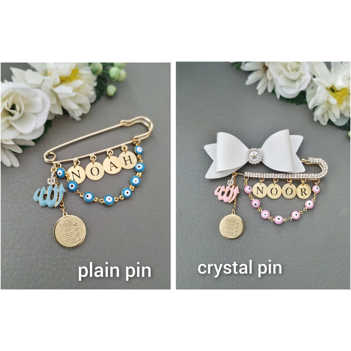 Personalized Baby Name Brooch, Gold Nazar Pin, Protection Evil Eye ...