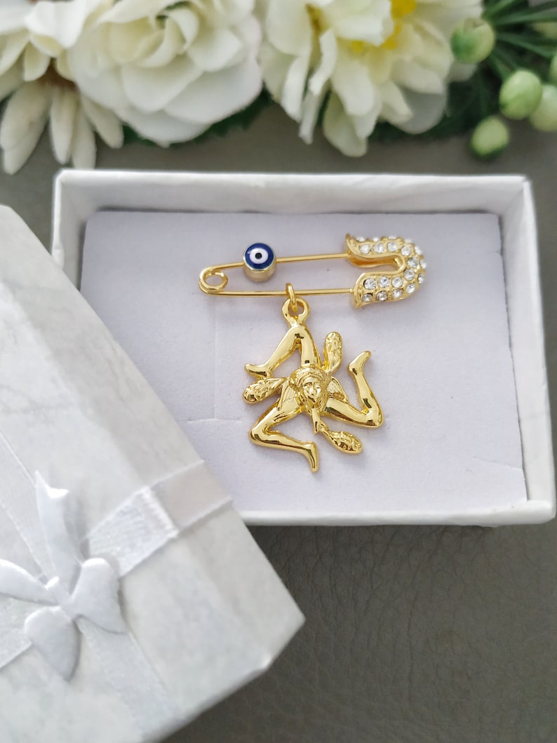 Trinacria Pin Brooch Italian Horn Mano Hand Pin Sicilian | Etsy