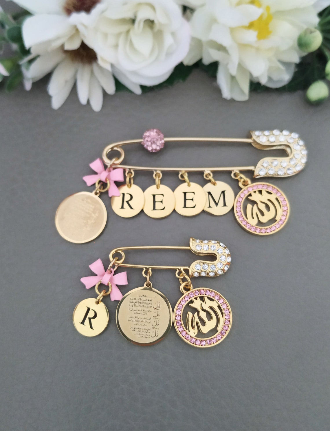 Personalized Diamante Allah Ayatul Kursi 4 Qul Baby Pins | Etsy