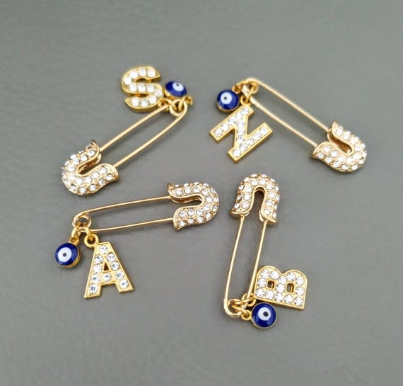 Personalized Evil Eye Pin Gold Plated Paved Initial - Etsy