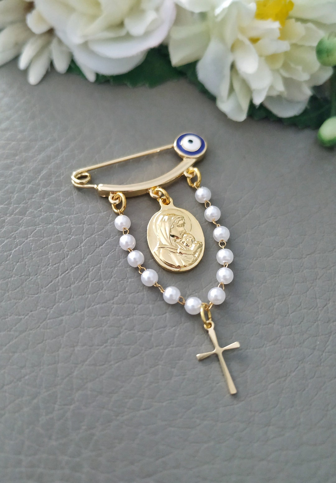 Mini Rosary Baptism Pin, Faith Protection Baby Pins - Etsy