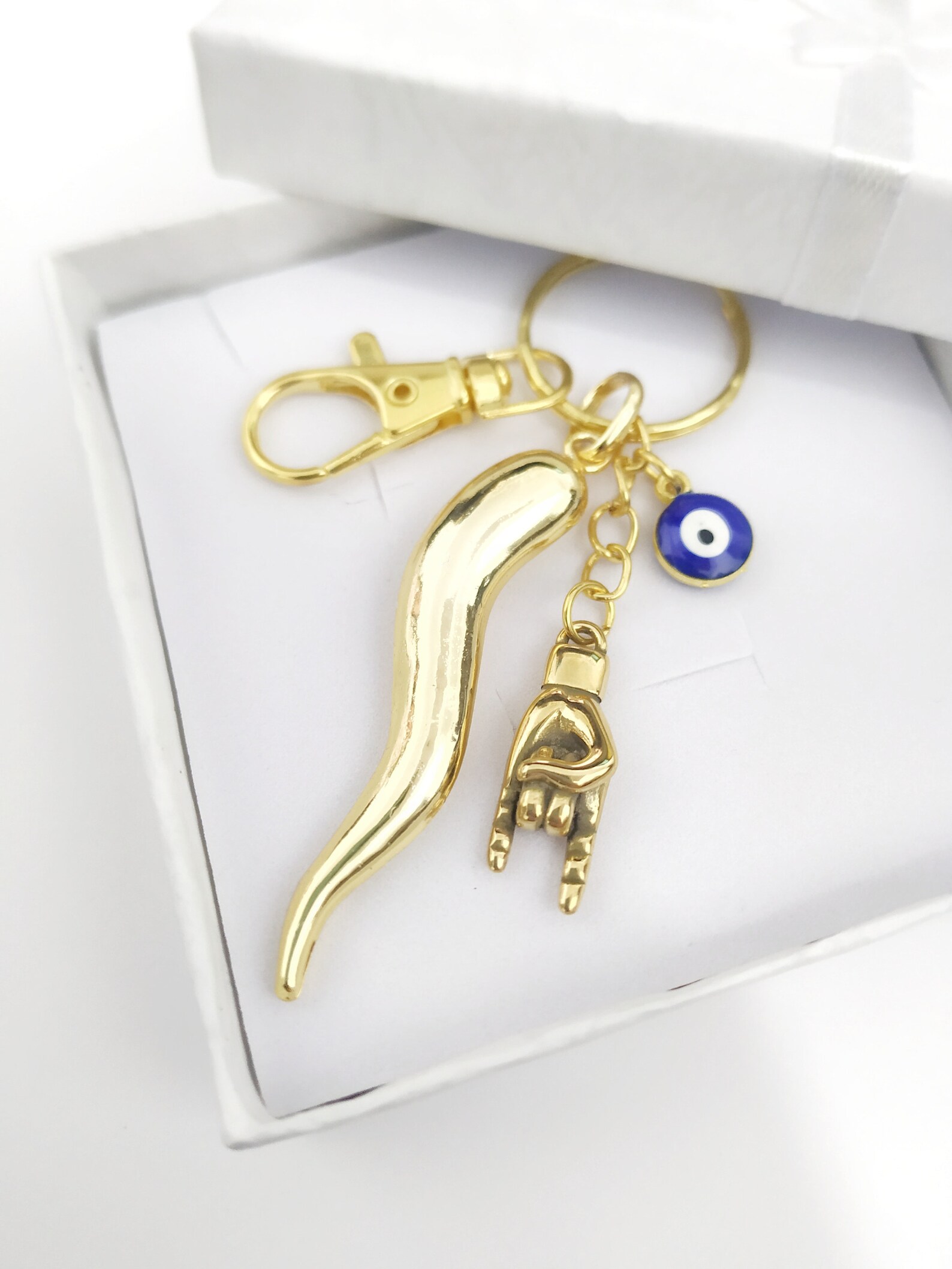 Italian Horn Keychain Gold Maloik Hand Mano Cornuto Bag - Etsy