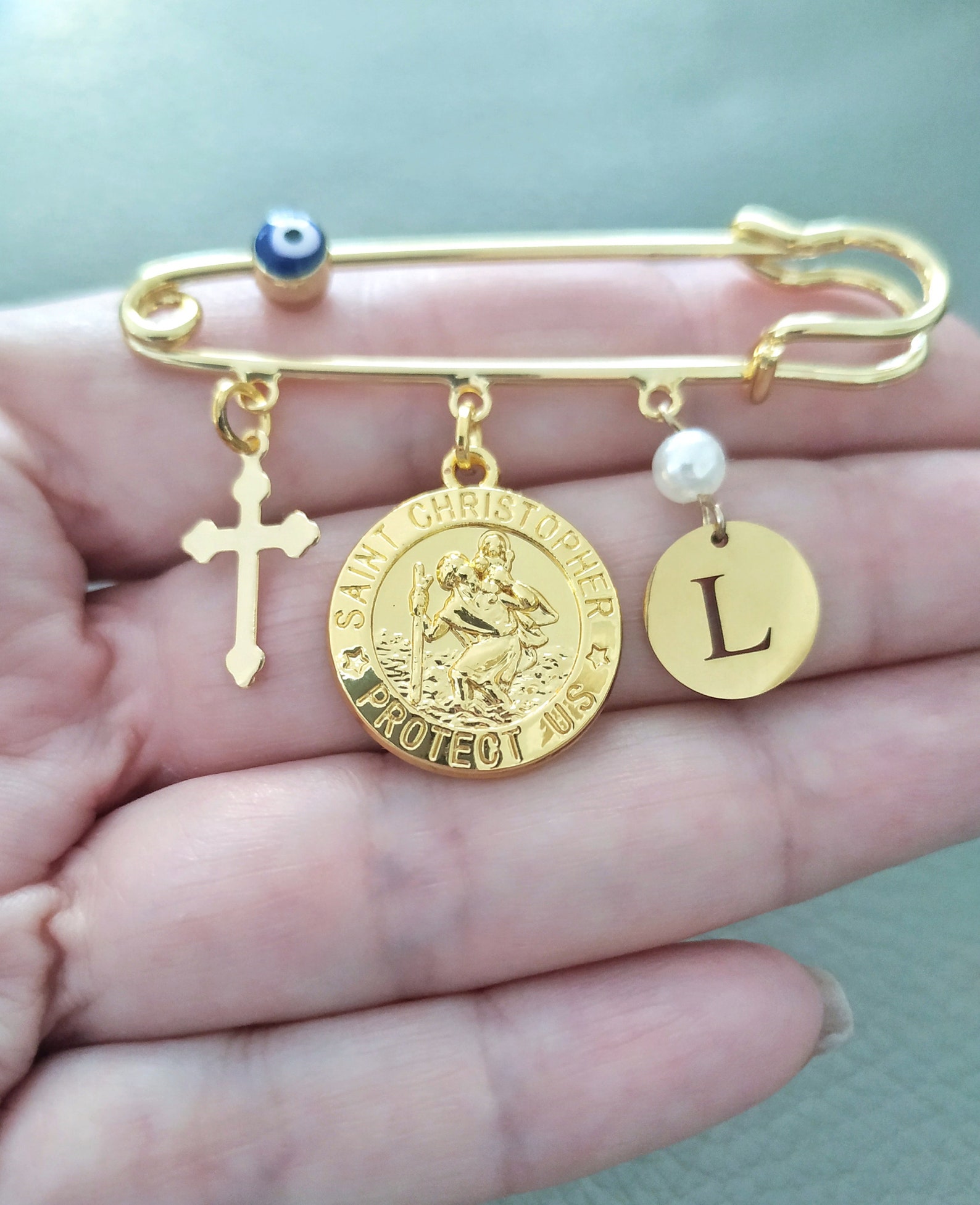 St Christopher Brooch Charms Safety Pin Car Seat Stroller - Etsy