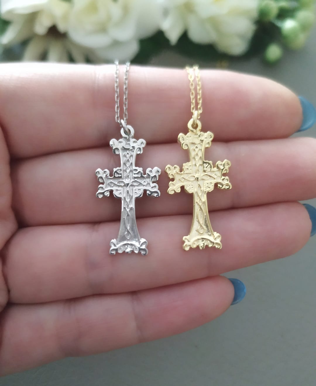 925 Armenian Cross Necklace, Gold Khachkar Jewelry, Armenian Women ...